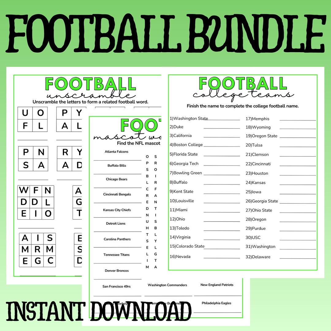 Football Word Search Puzzles, Printable Activities (PDF) - Etsy