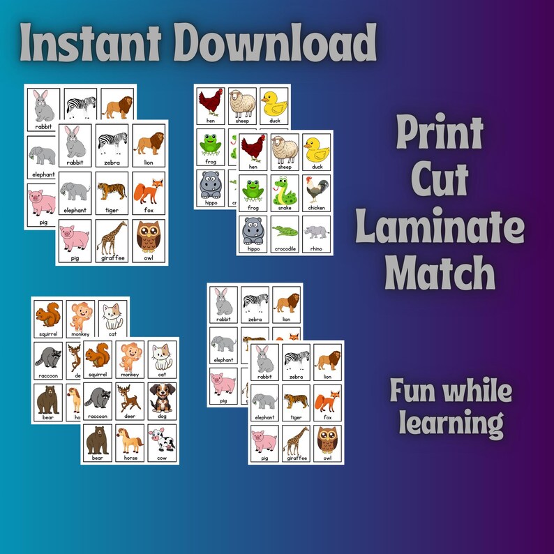 Animal Matching Game for Kids, Memory Matching Game, Educational Game ...