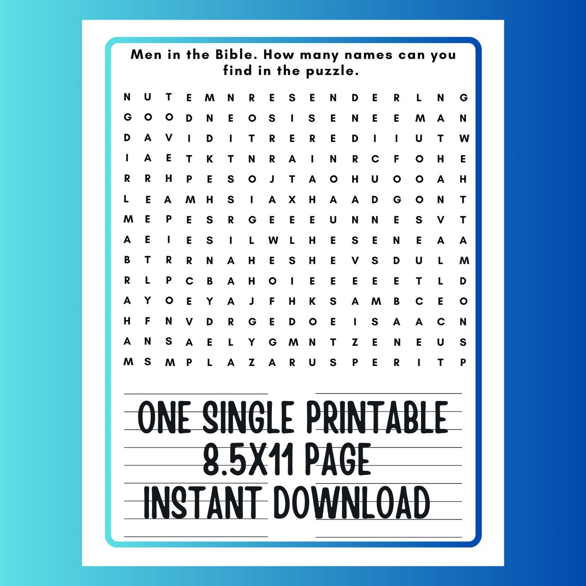 Men in the Bible Wordsearch: Printable Puzzle (PDF) - Etsy