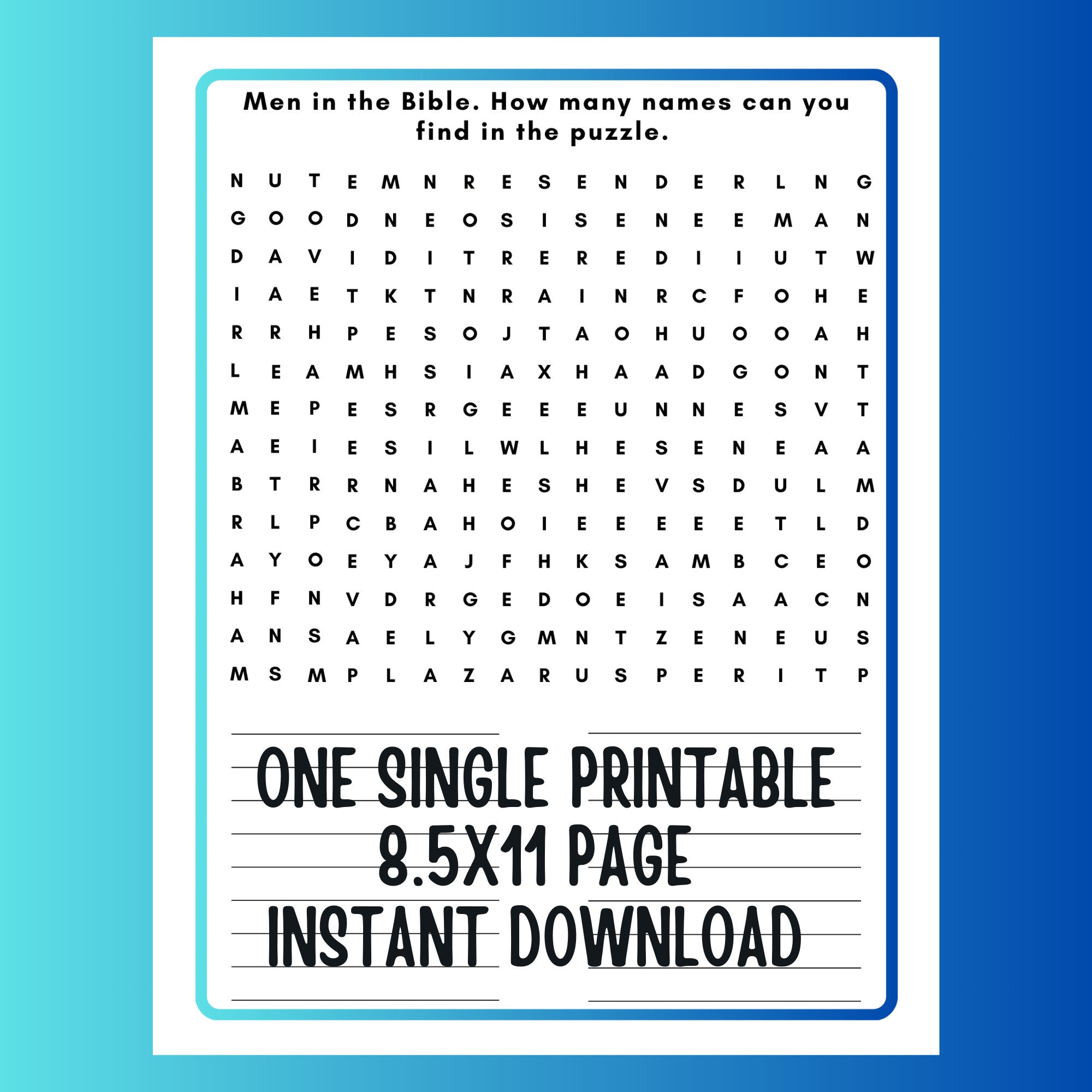 Men in the Bible Wordsearch: Printable Puzzle (PDF) - Etsy