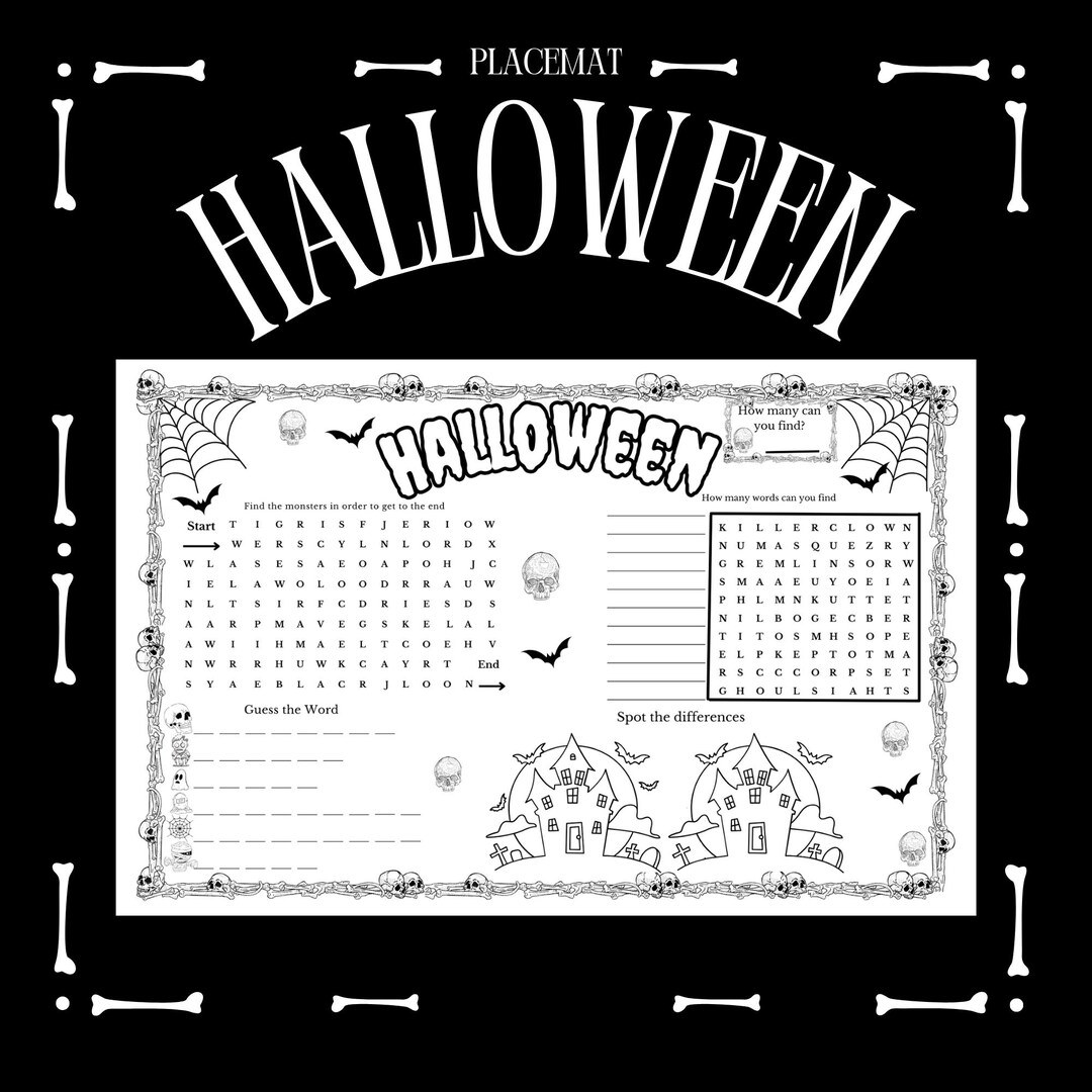 Printable Halloween Activity Placemat, Kids Coloring Page, Puzzles ...