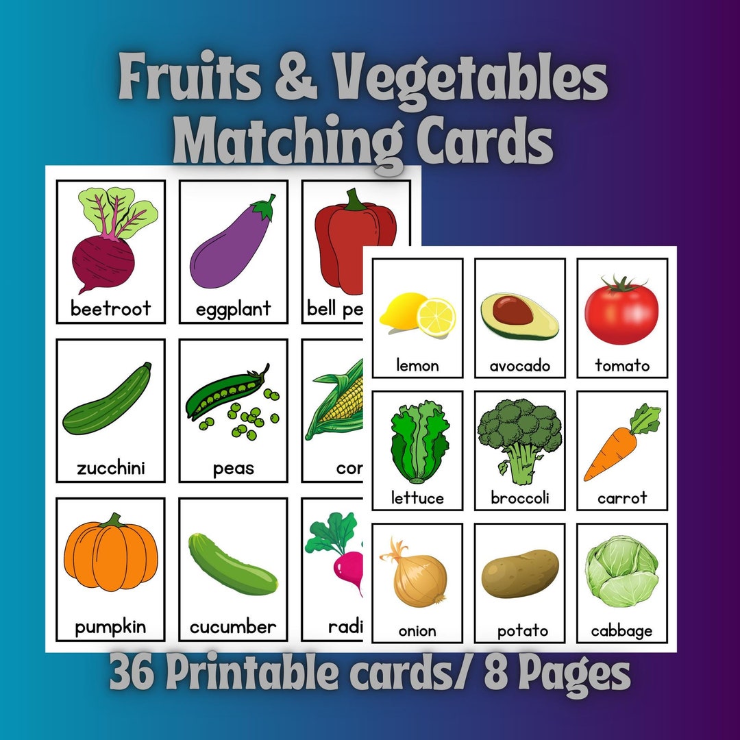 Fruits & Vegetables Matching Game: Early Learning Cards (PDF) - Etsy