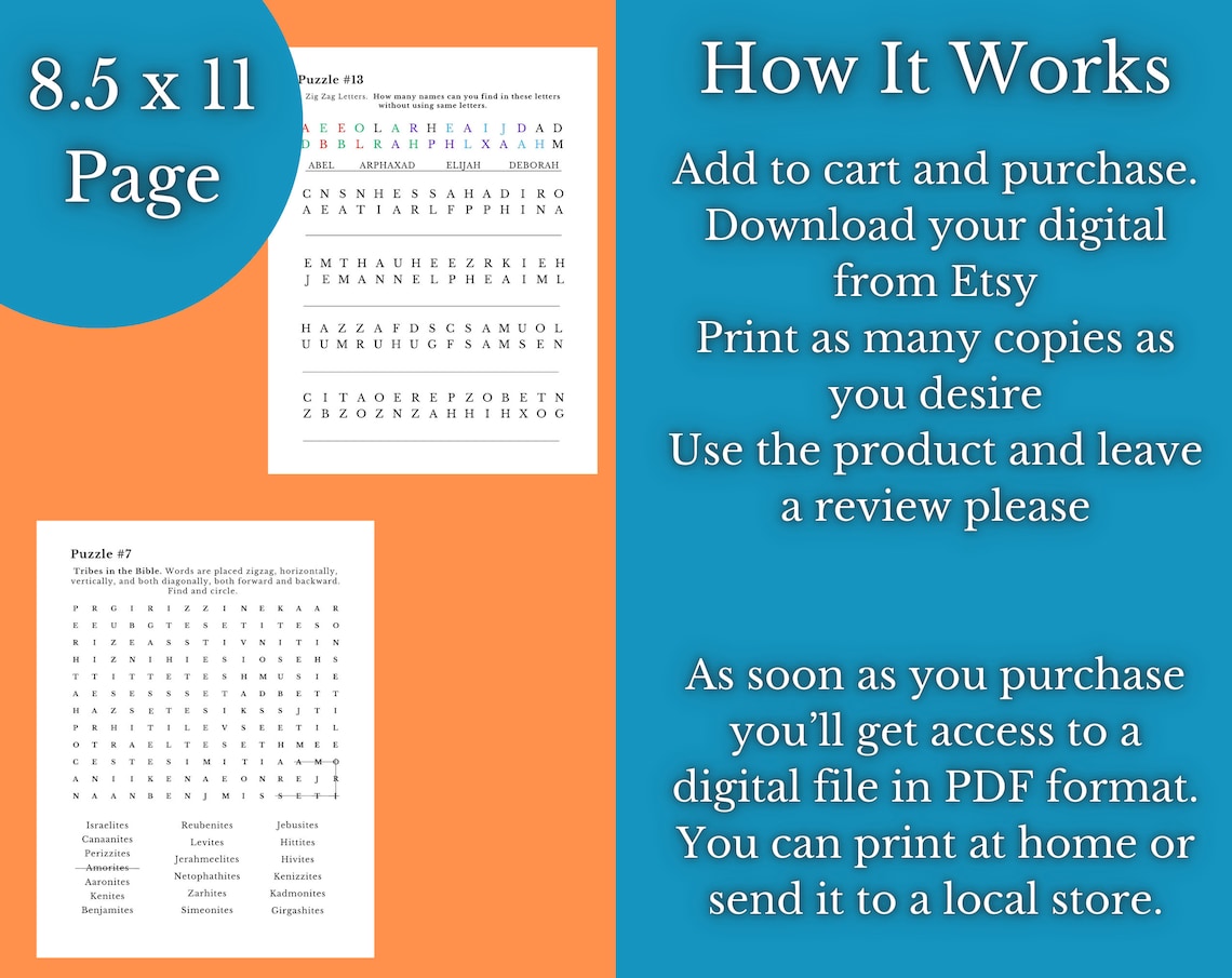 Bible Word Search, Zig Zag Puzzles, Teens and Adults (PDF) - Etsy