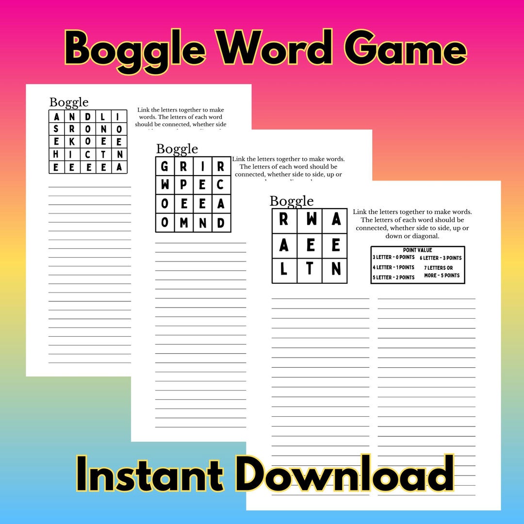 Boggle Word Game, Printable Boggle Word Game, Word Game for Kids, Teens, Adults, Word Puzzles ...