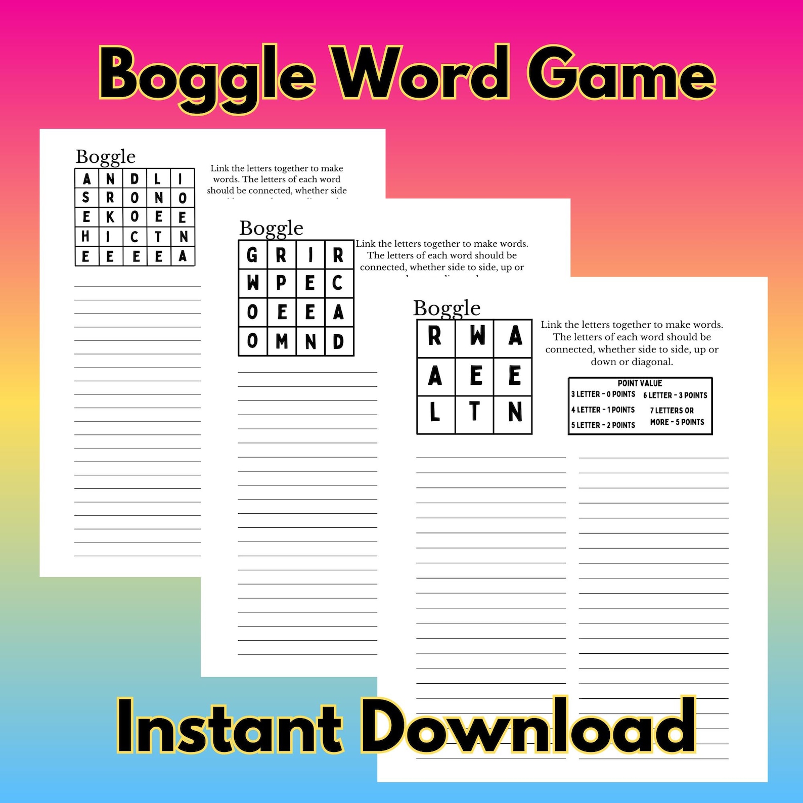 Boggle Word Game, Printable Boggle Word Game, Word Game for Kids, Teens ...