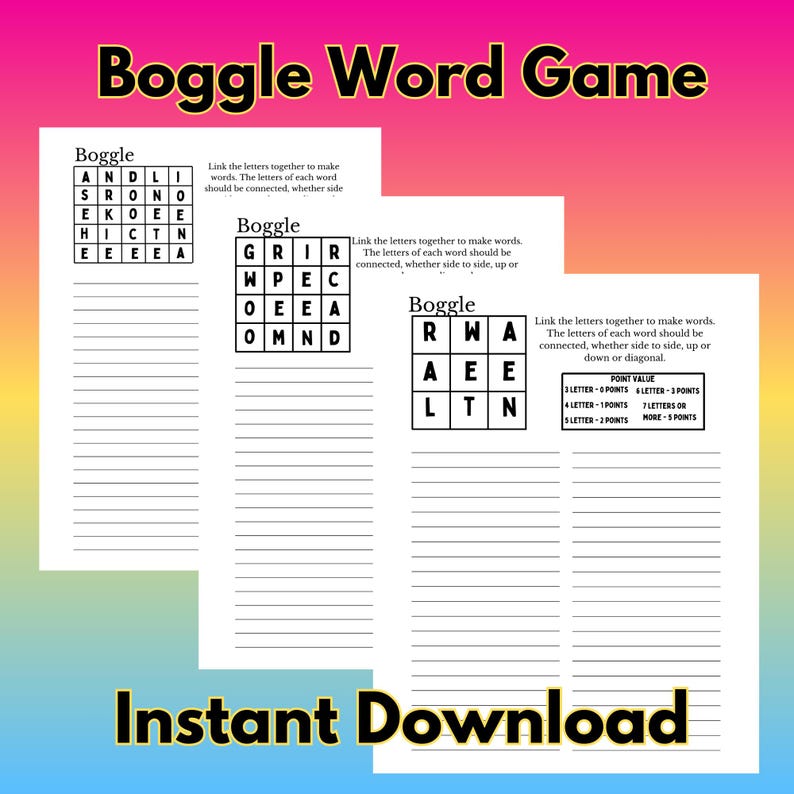 Boggle Word Game, Printable Boggle Word Game, Word Game for Kids, Teens ...