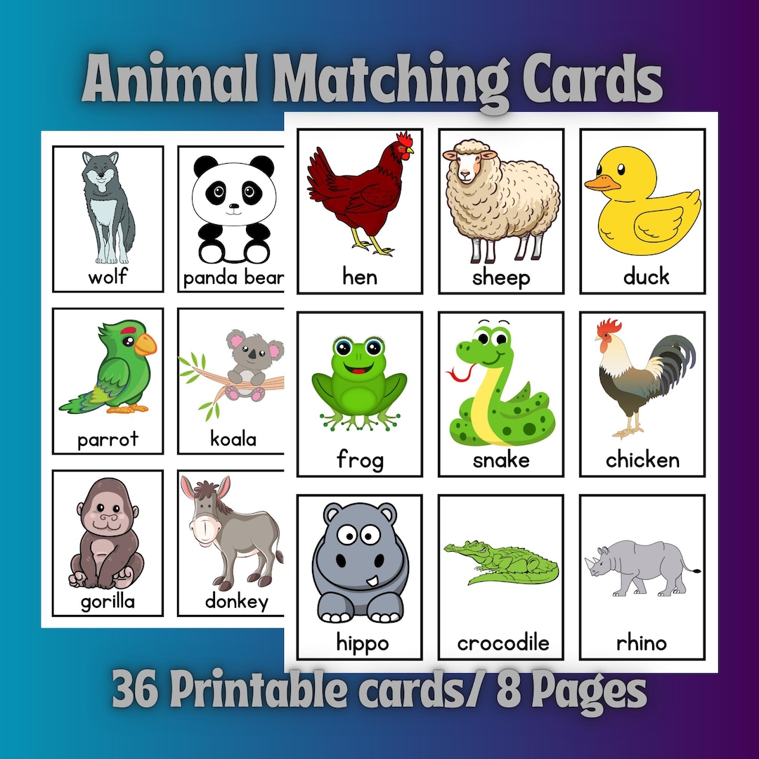 Animal Matching Game for Toddlers: Printable Memory Flashcards (PDF) - Etsy