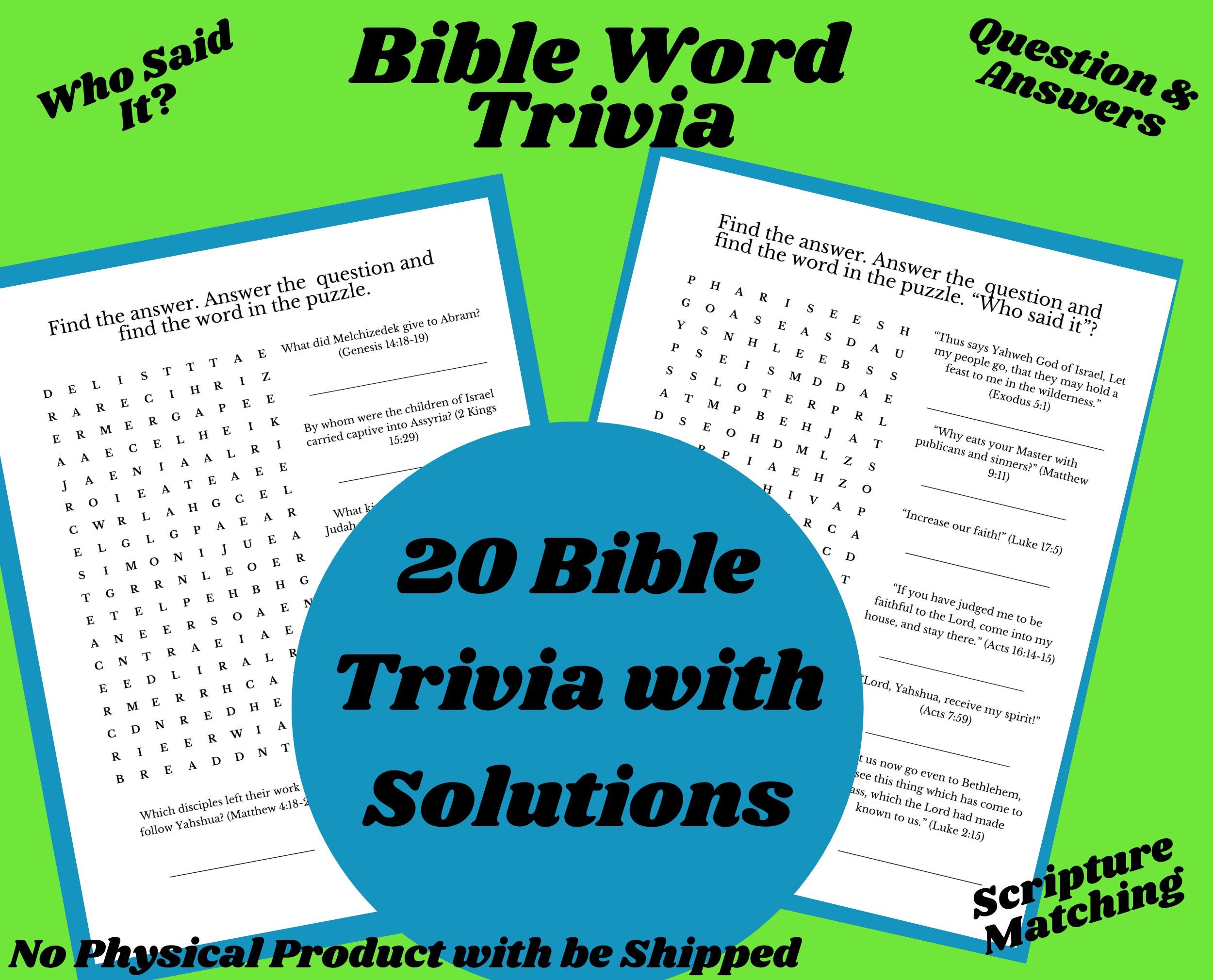 Bible Trivia Game, Printable Word Puzzles (digital Download) - Etsy