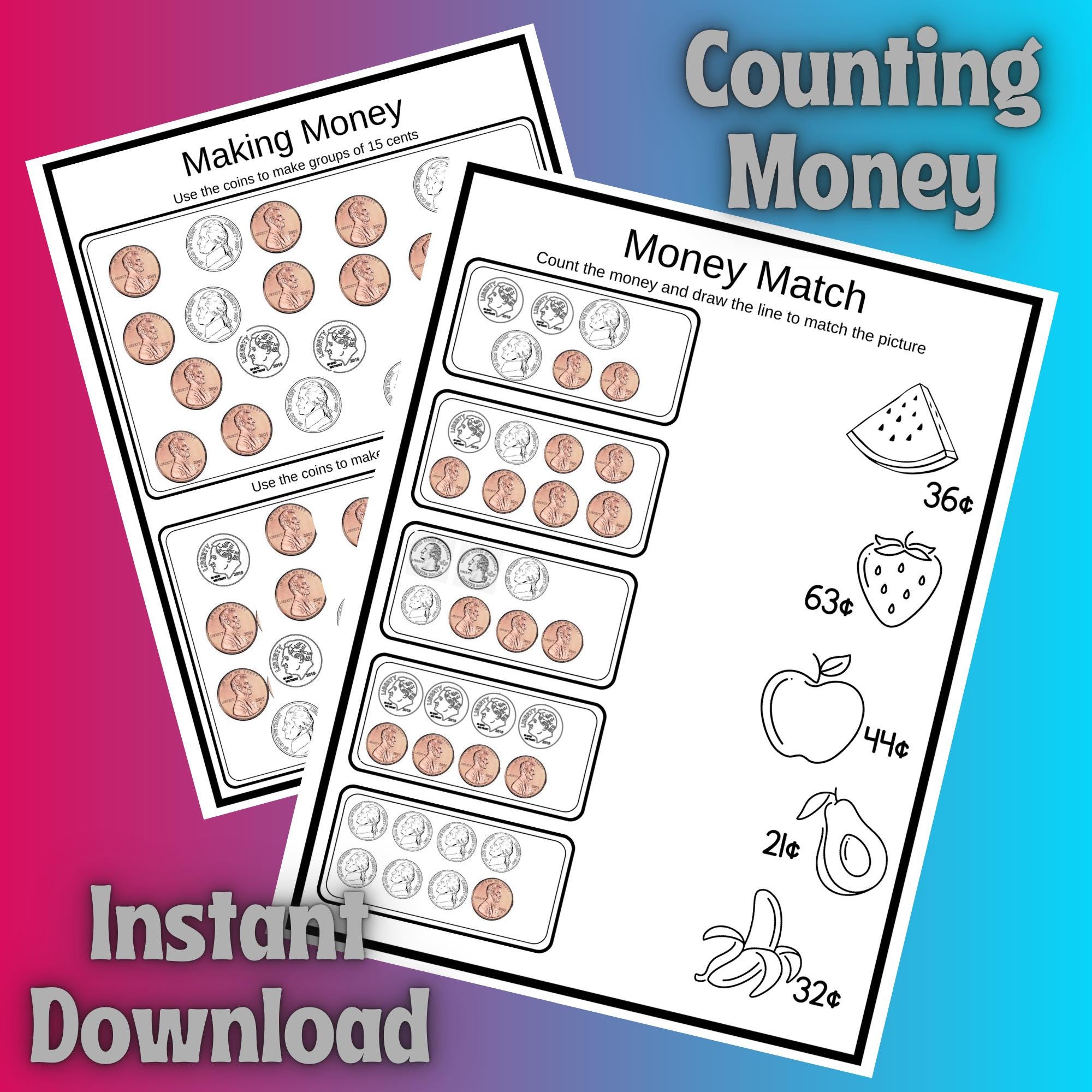 Money Worksheet Bundle: Counting Coins, Kindergarten - 2nd Grade (PDF ...