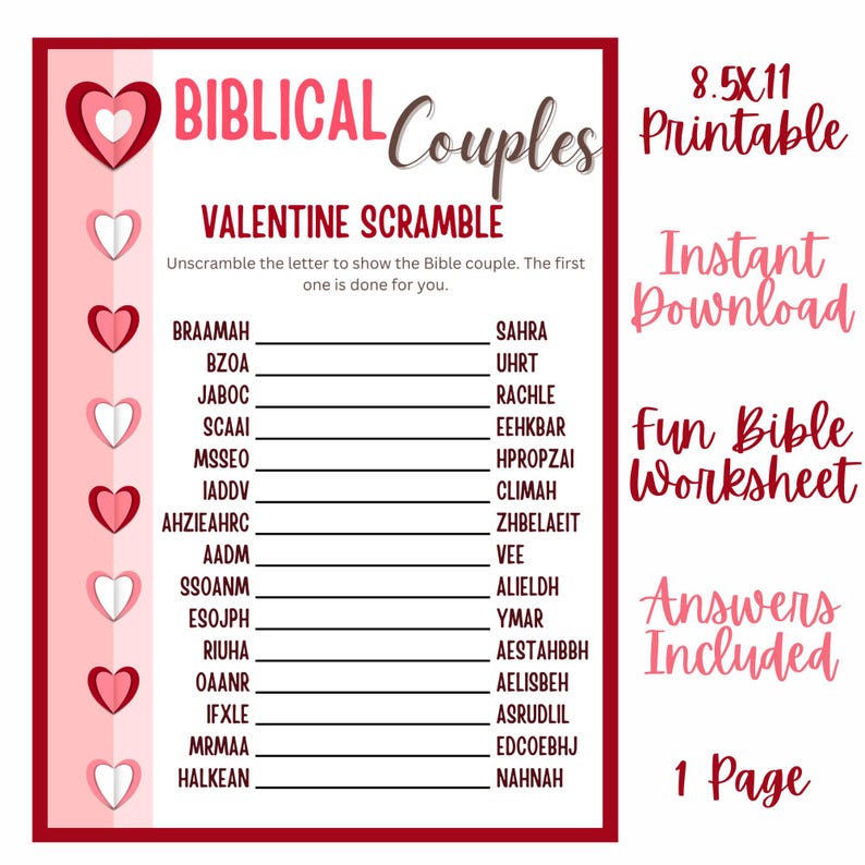 Bible Valentine Game: Christian Couples Scramble (digital Download) - Etsy