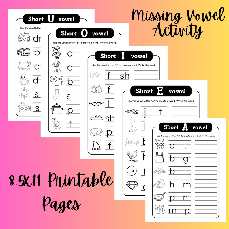 Missing Vowel Activity Learn to Read CVC Words Phonics Printable ...