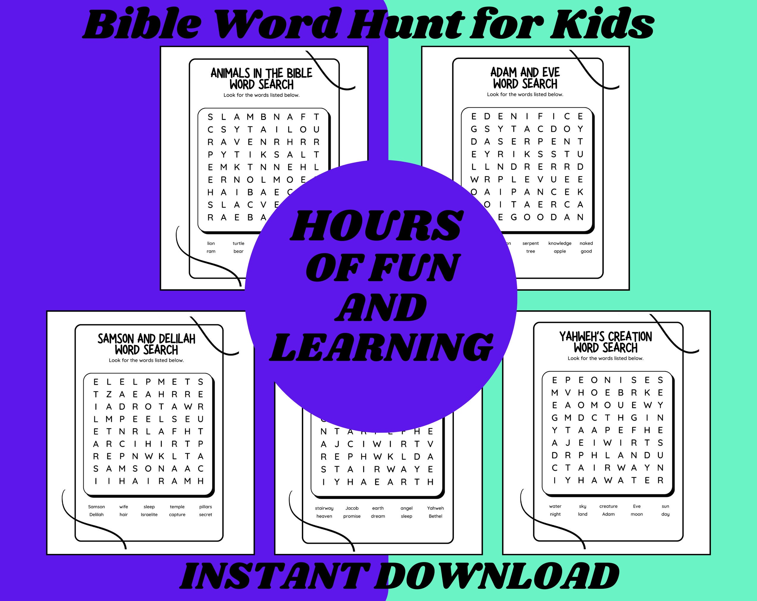 Bible Word Search for Kids, 14 Printable Puzzles (PDF) - Etsy