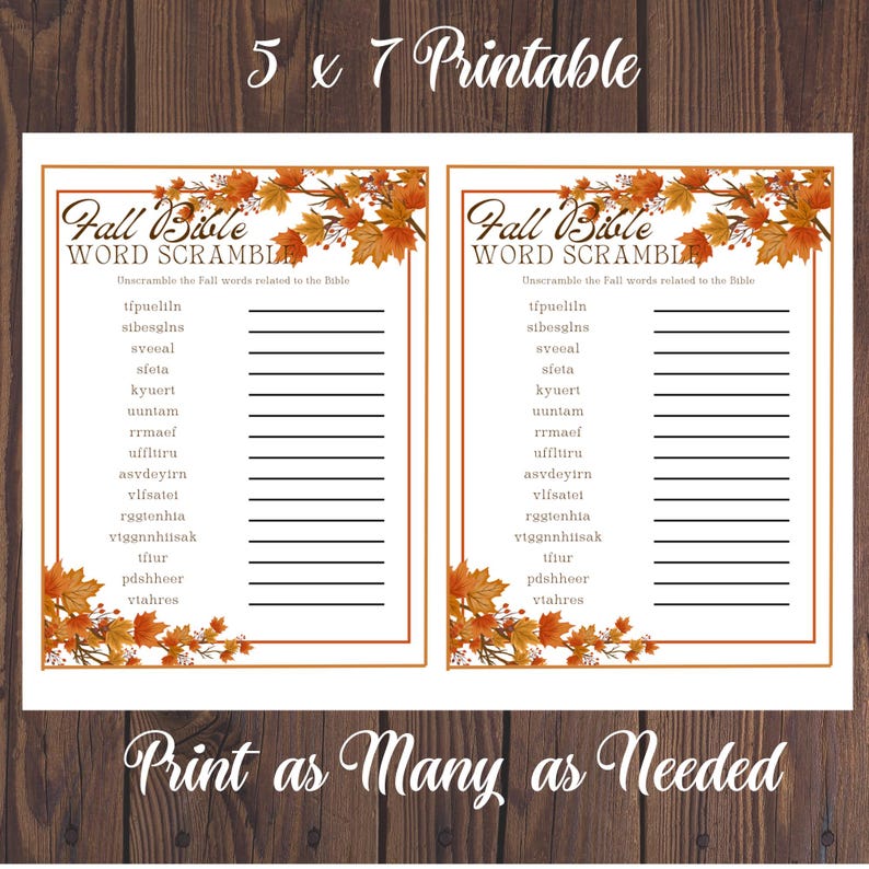 Fall Bible Word Scramble, Printable Christian Game (PDF Download) - Etsy