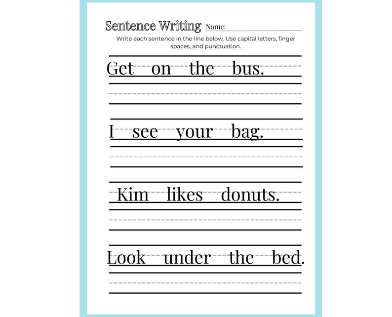 25 Printable Write the Sentence Worksheet, Sentence Writing Practice ...