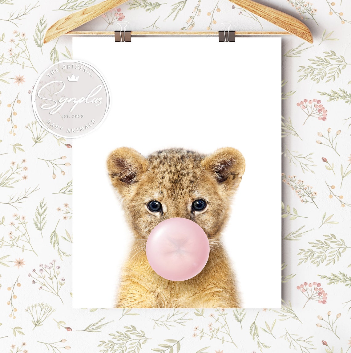 Baby Lion With Pink Bubble Gum Print, Lion Blowing Bubble Gum, Safari ...