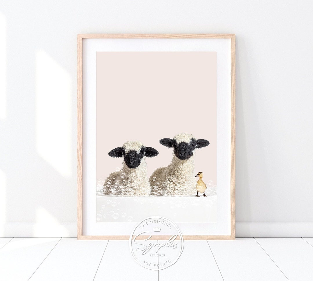 Blacknose Lamb in Bathtub Print, Baby Lambs Bathing, Whimsy Art ...