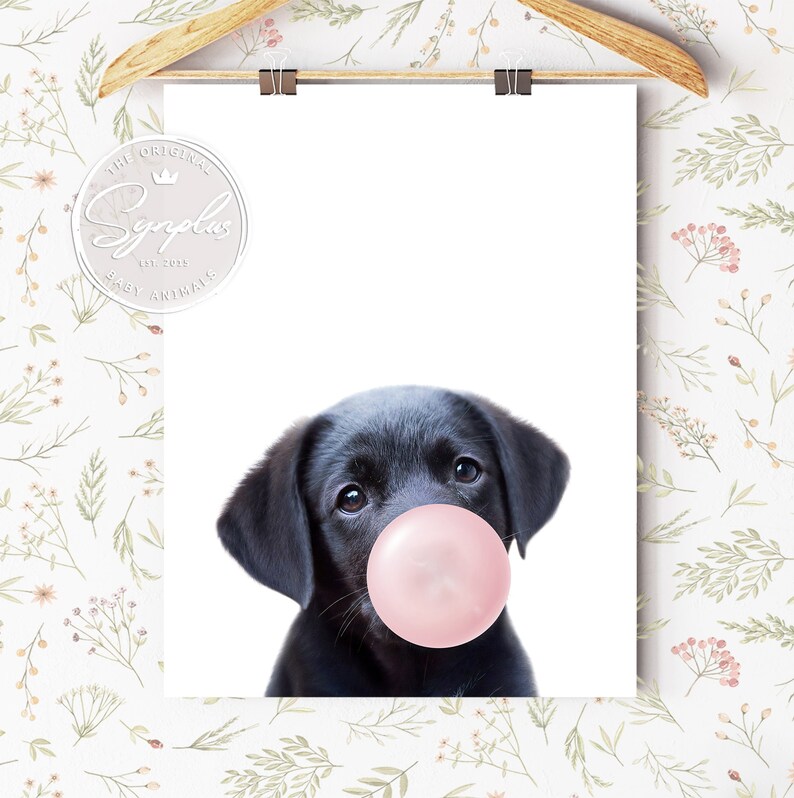 Puppy Black Labrador Print, Pink or Blue Bubble Gum Print, Kids Room ...