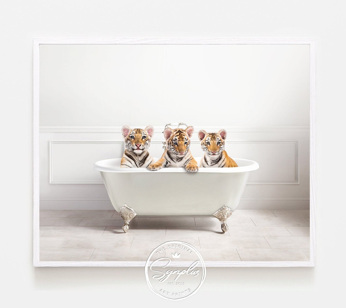 Three Baby Tigers in Bathtub Print, Tiger Cubs Taking Bath, Whimsy ...