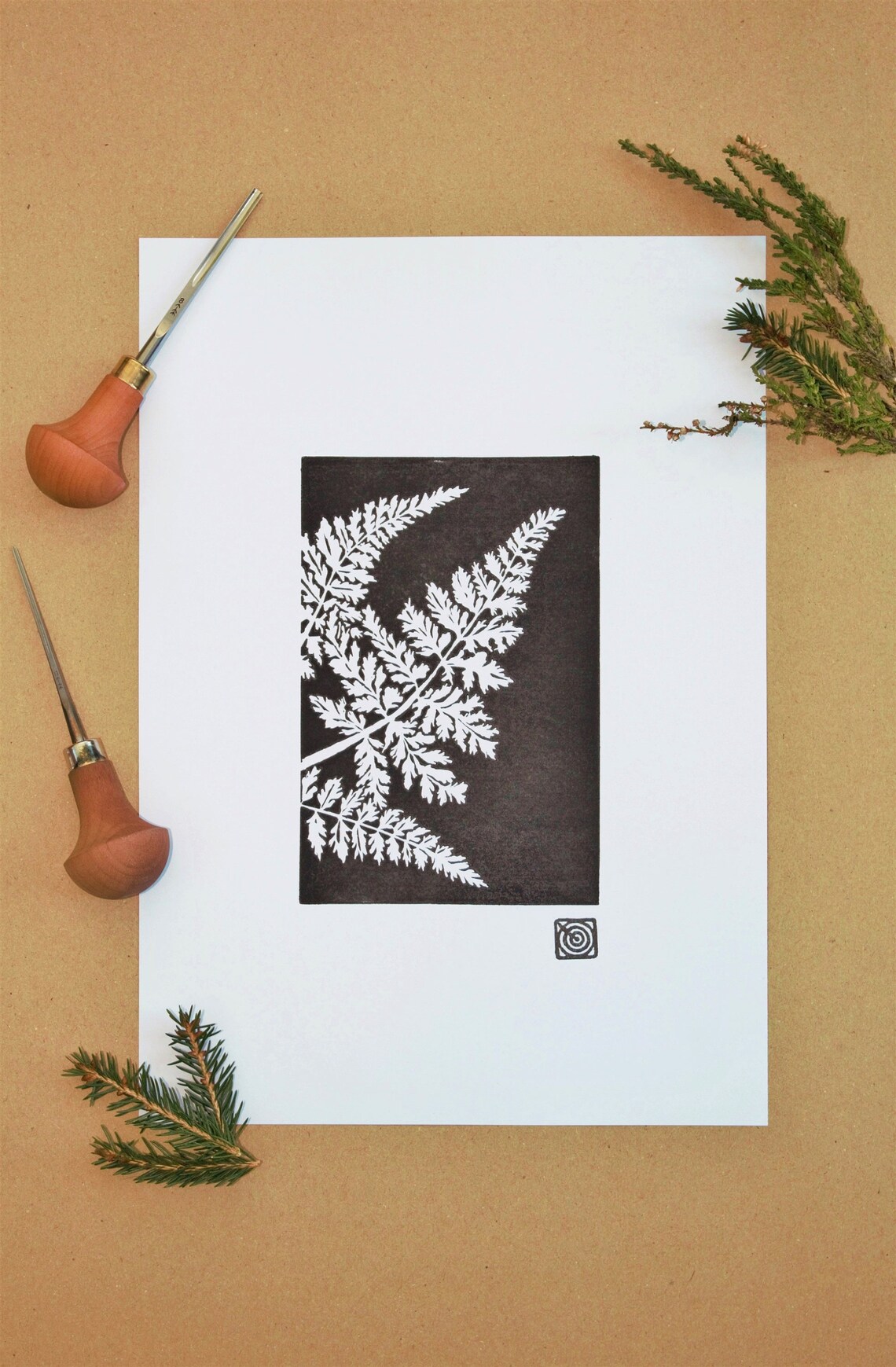 Fern Handmade Original Lino Print - Etsy