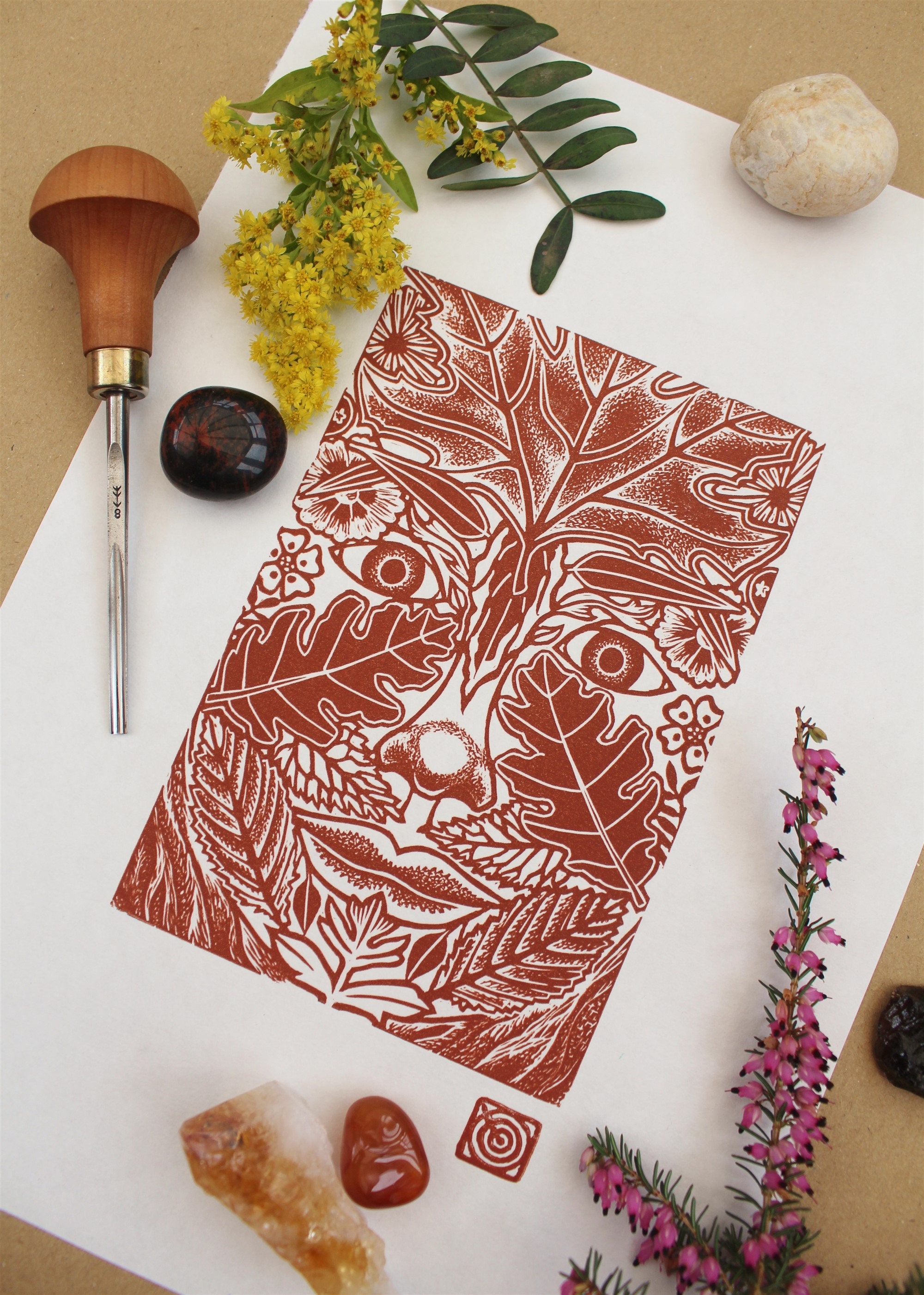 Green Woman Handmade Original Lino Print - Etsy