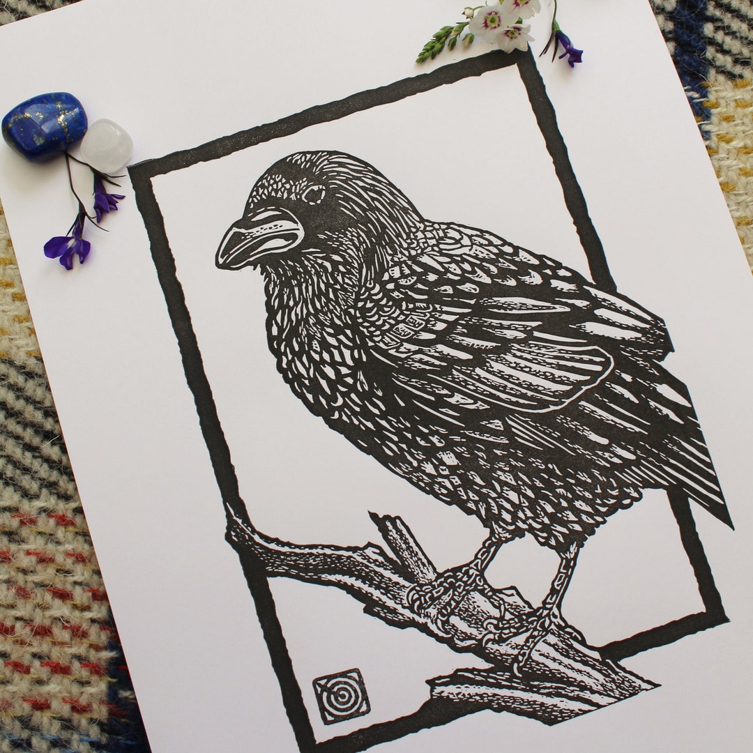 Raven Handmade Original Lino Print - Etsy UK