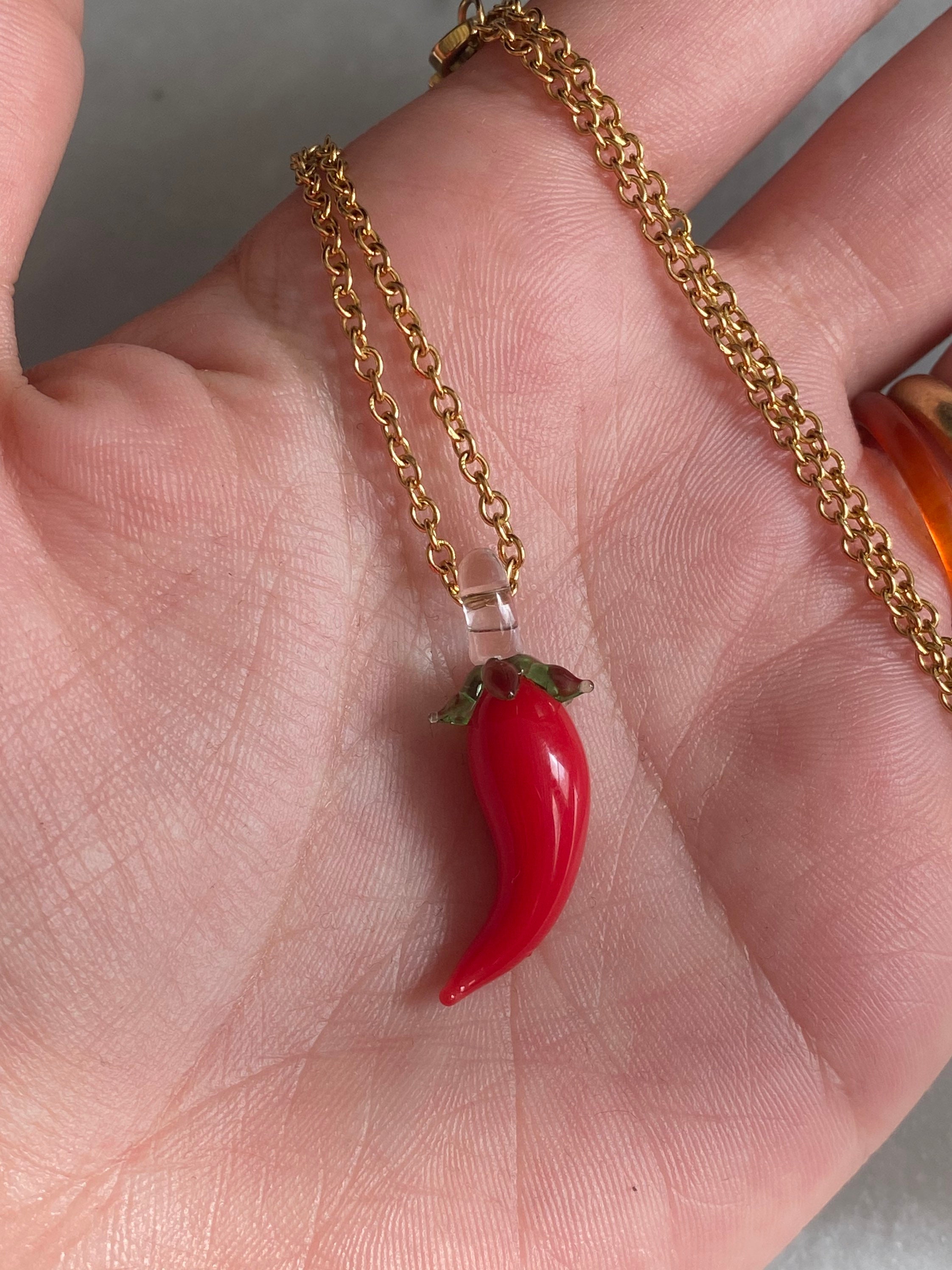 Red Hot Chilli Pepper Miniature Glass Charm Necklace - Etsy