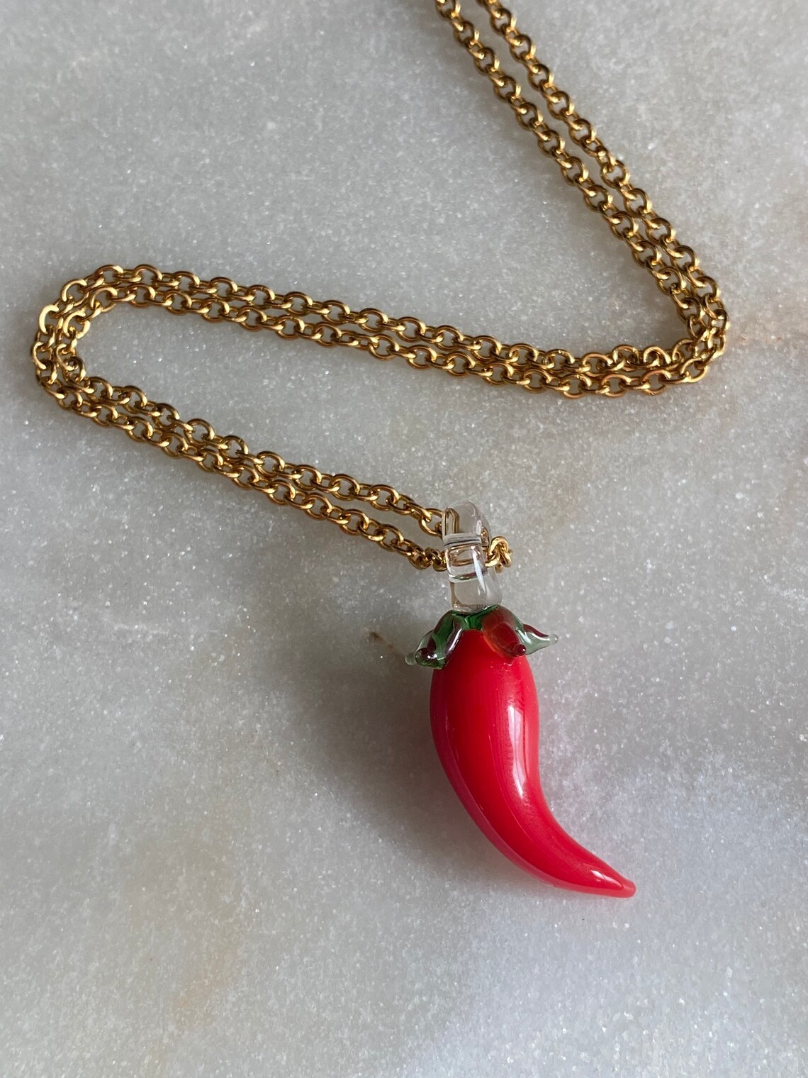 Red Hot Chilli Pepper Miniature Glass Charm Necklace - Etsy