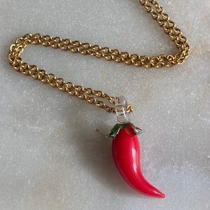 Red Hot Chilli Pepper Miniature Glass Charm Necklace - Etsy