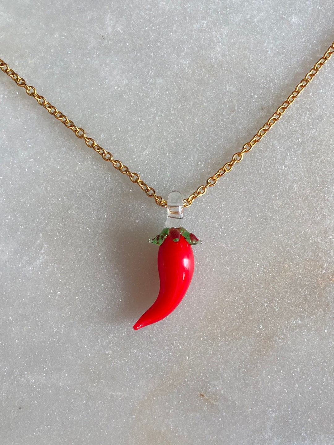 Red Hot Chilli Pepper Miniature Glass Charm Necklace - Etsy