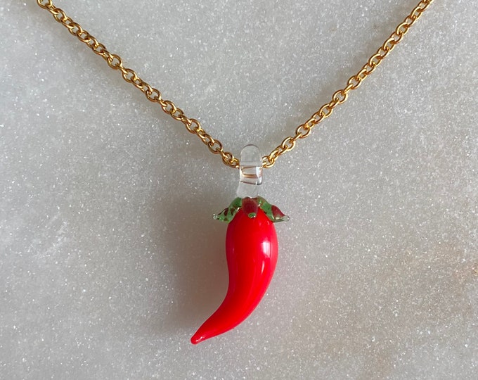 Red Hot Chilli Pepper Miniature Glass Charm Necklace - Etsy