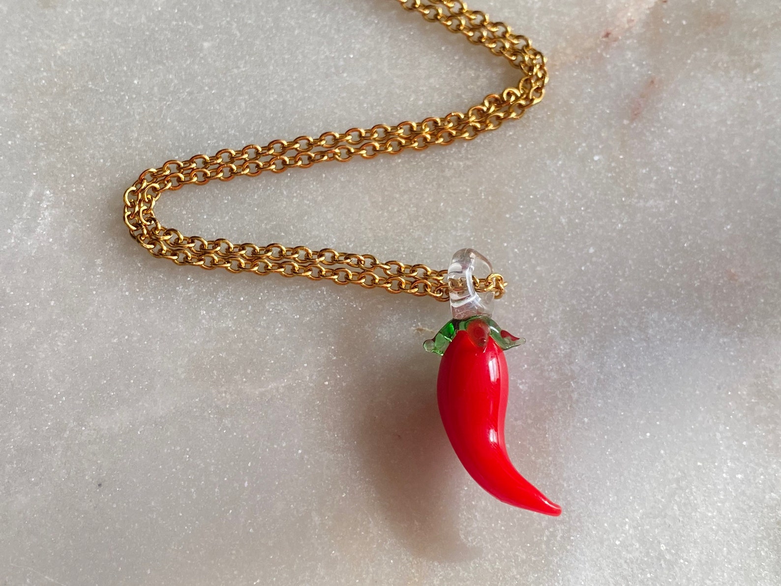 Red Hot Chilli Pepper Miniature Glass Charm Necklace - Etsy