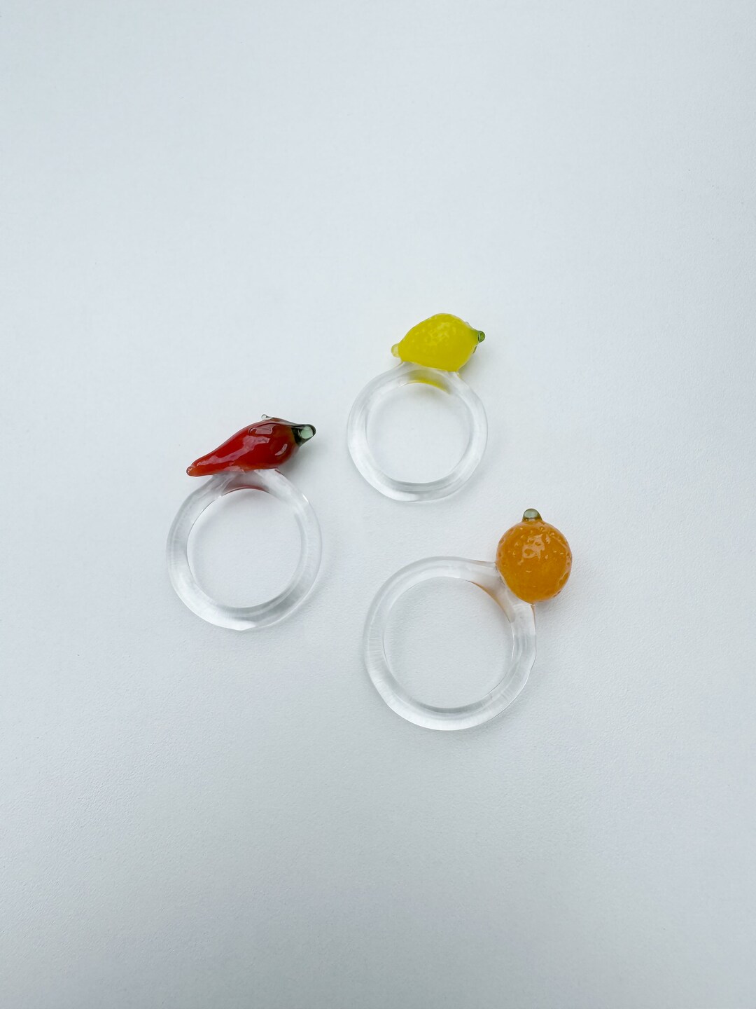 Glass Fruit Rings, Handblown Chilli Ring, Lampworked Lemon Ring ...