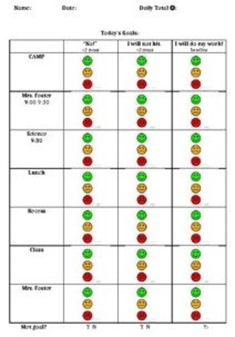 Behavior Sheet points/token Economy With Faces/colors - Etsy