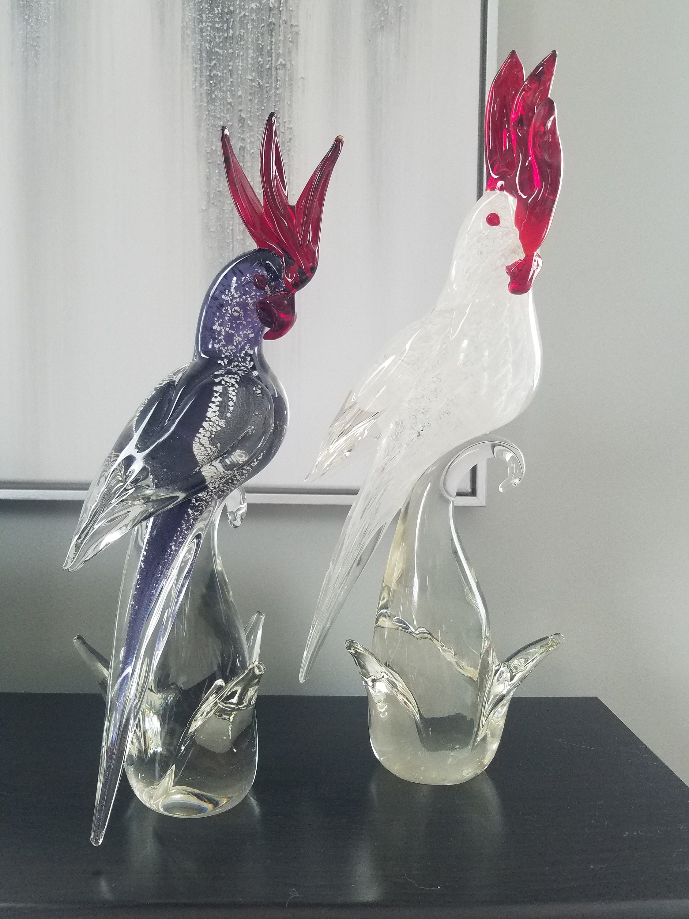 Vintage Murano Glass Sculpture Cockatoo Parrots Set of 2. 13" and 14 ...