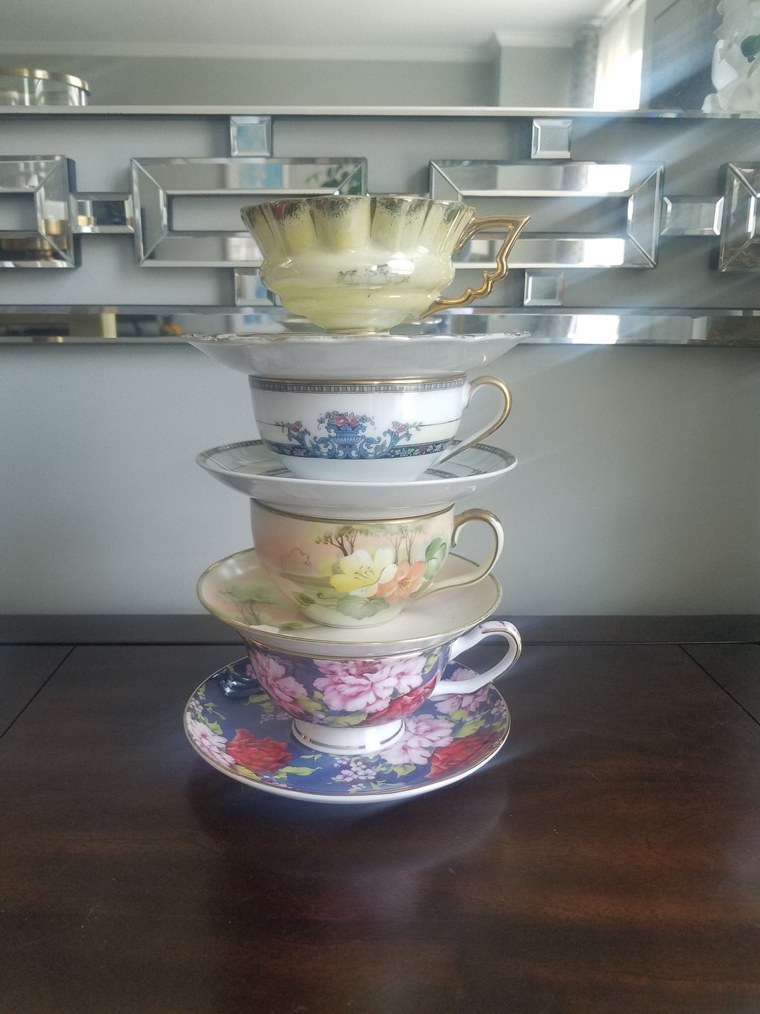 Mismatch China Tea Cups and Saucers Set of 4 Tea Party, Reception ...