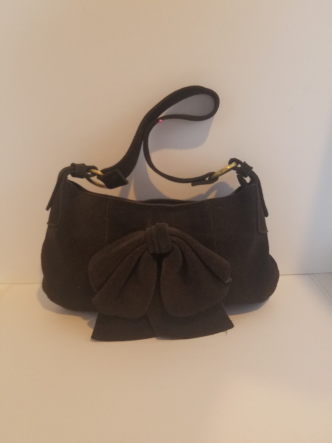 Vintage Sude Women Handbag With a Bow. Brown Evening Shoulder Bag ...