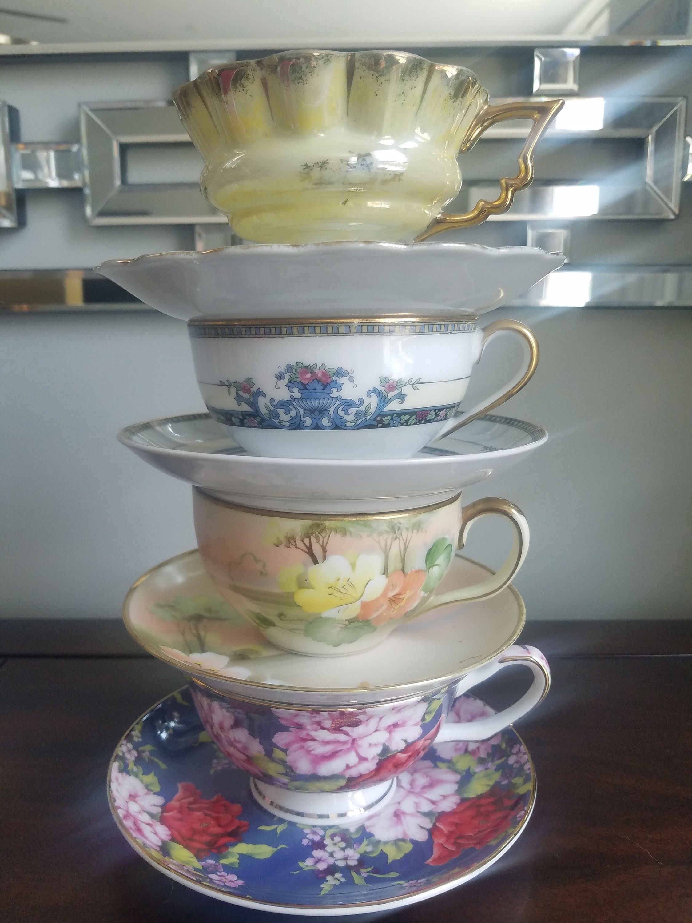 Mismatch China Tea Cups and Saucers Set of 4 Tea Party, Reception ...