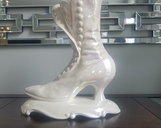 Vintage Ceramic Shoe Vase Victorian Atlantic Mold Boot Vase. White ...