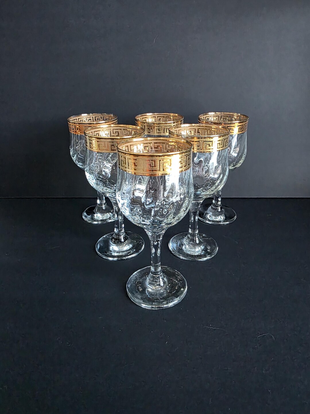 Wine Glasses Set of 6. Wine Goblets With Gold Greek Rim in Original Box ...