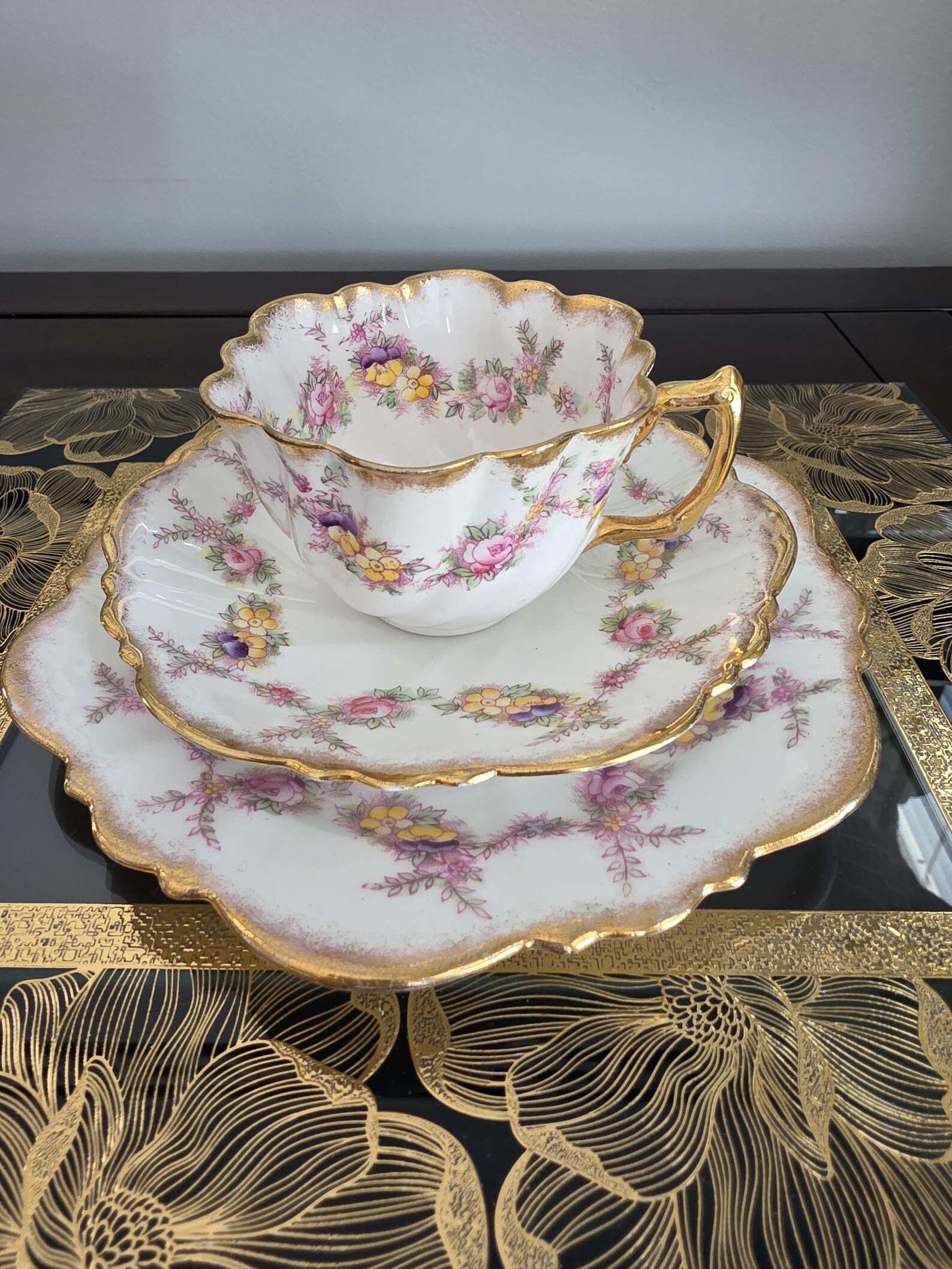 Vintage Antique Bone China Trio Tea Set Balmoral Bone China R&D England ...