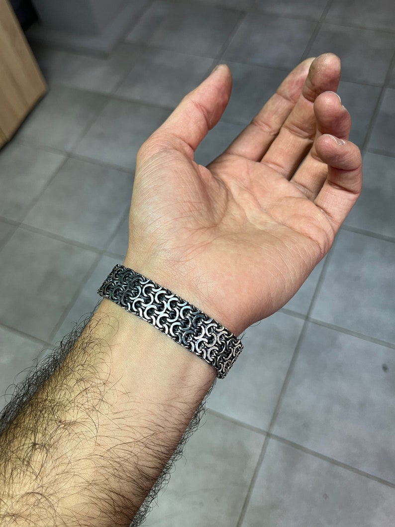 925' Sterling Silver Men's Bracelet, Wide Silver Chain Bracelet, Men's ...