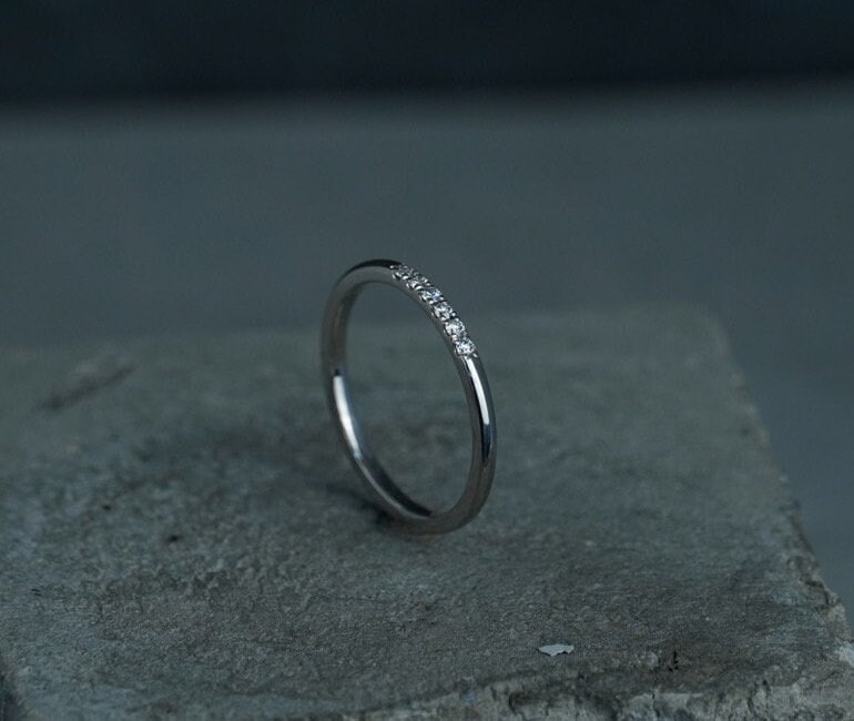 Platinum Wedding Band With Diamonds, Super Skinny Platinum Ring, Thin 950 Solid Platinum Ring ...