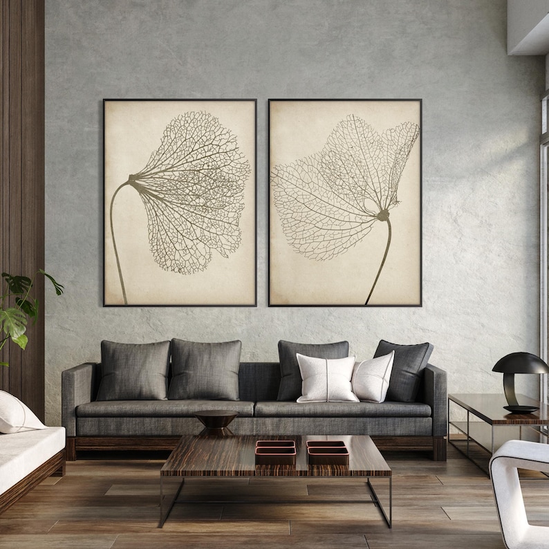 Set of Two Skeleton Leaf Art Printable, Leaf Beige Wall Art ...