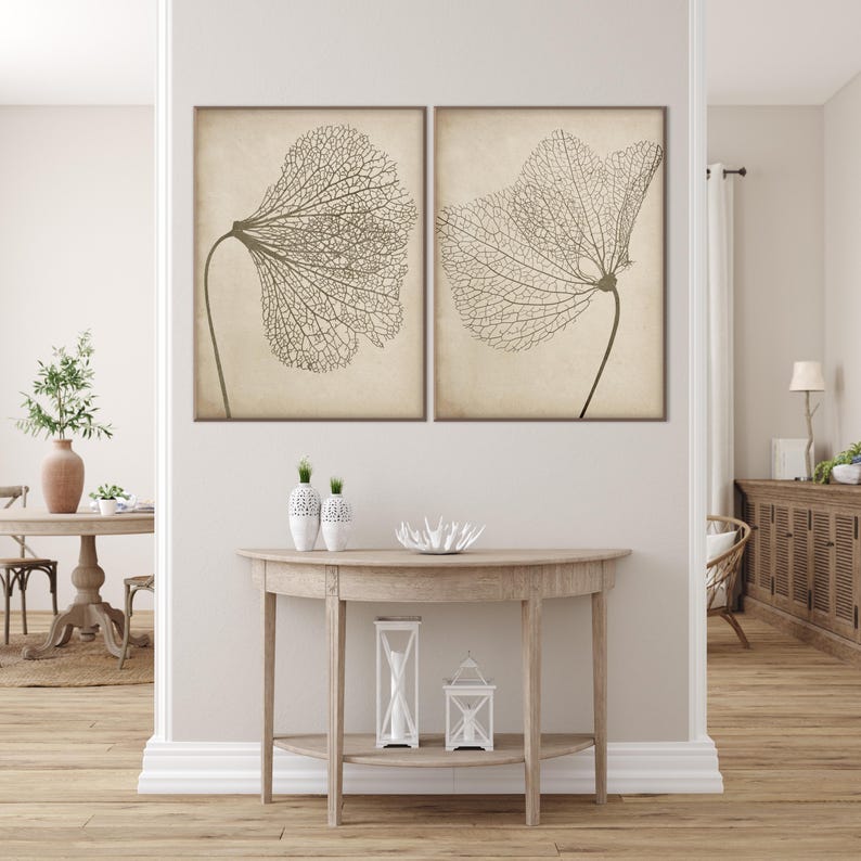 Set of Two Skeleton Leaf Art Printable, Leaf Beige Wall Art ...
