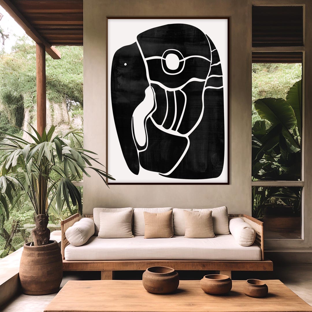 Parrot Mayan Style Printable, Downloadable White Black Ink Watercolor ...