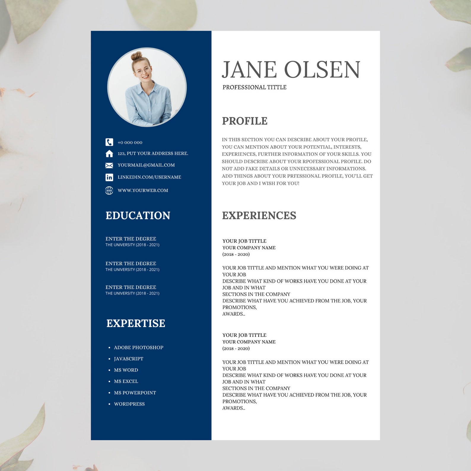 Resume Template For Canva Professional Resume Template And Etsy