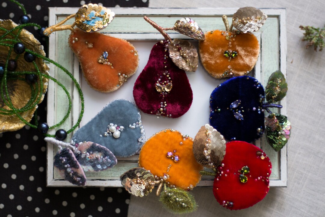 Brooch-pear-apple Present Hand Made Velvet Brooch Unique Brooch - Etsy