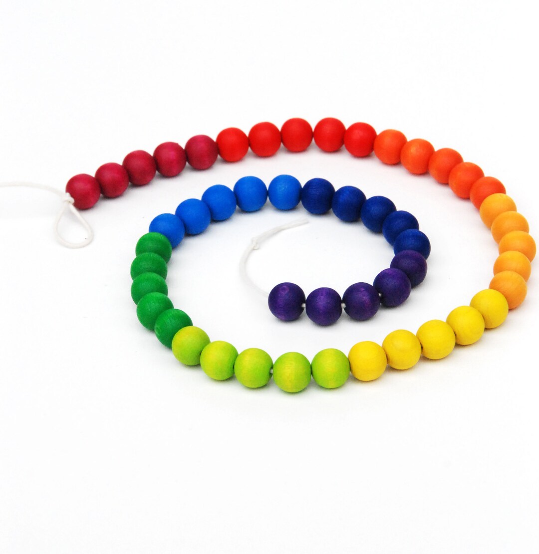 Rainbow Wooden Beads Set of 50 and 100, Wooden Beads, Organic Rubber ...
