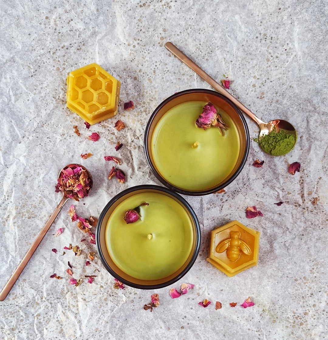 Matcha & Rose Botanical Beeswax Candles - Etsy
