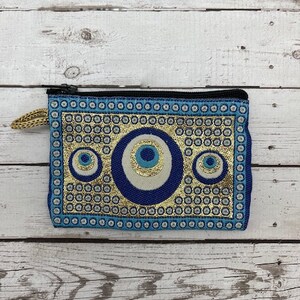 Turkish Evil Eye Coin Purse, Evil Eye Accessories, Blue Bohemian Evil ...